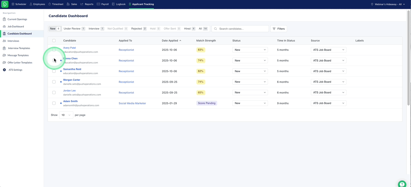 Managing & Filtering the Candidate Dashboard – Push Operations Help Center