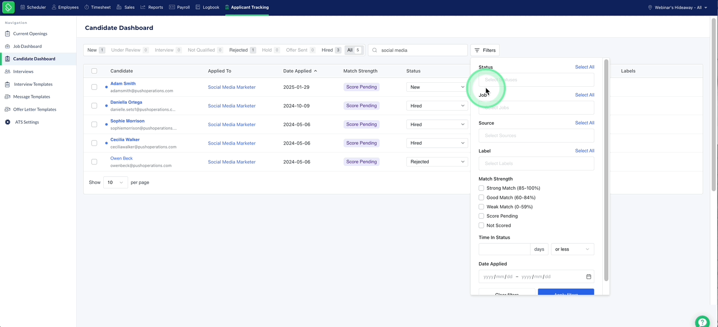 Managing & Filtering the Candidate Dashboard – Push Operations Help Center